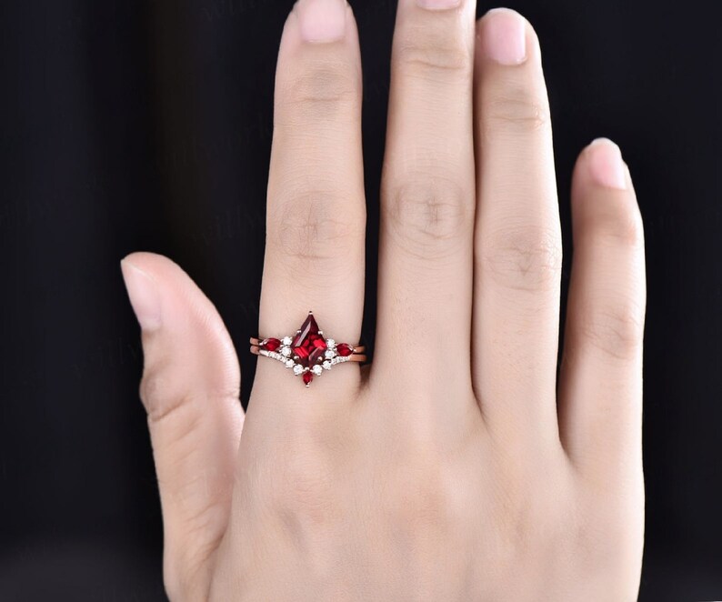 Antique Lab Grown Ruby Engagement Ring Set Kite Shape Red - Etsy