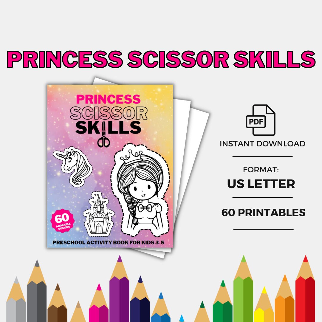 Princess Scissor Skills Preschool Activity for Kids 3-5 Printable for ...