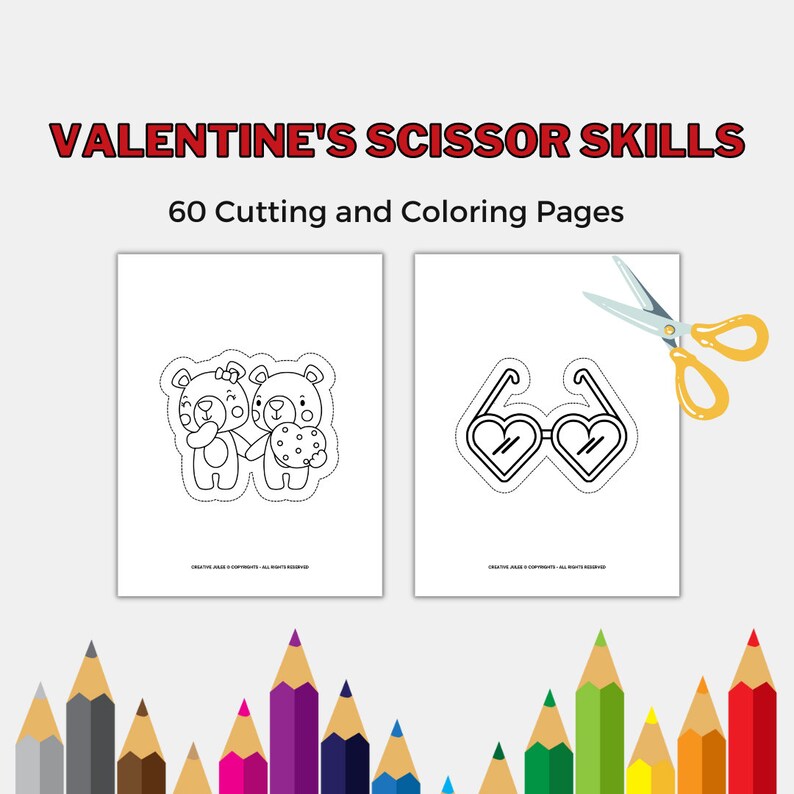 Valentine's Scissor Skills Preschool Activity for Kids 3-5 Printable ...
