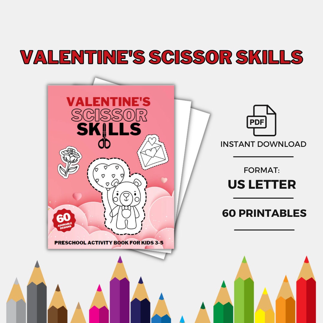 Valentine's Scissor Skills Preschool Activity for Kids 3-5 Printable ...