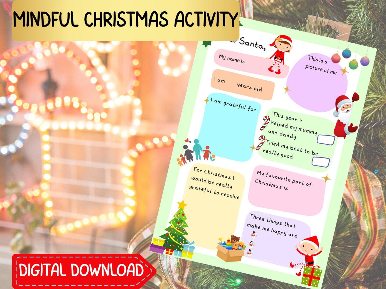 Mindful Christmas Activity PRINTABLE/ Kids Letter to Santa / Christmas ...