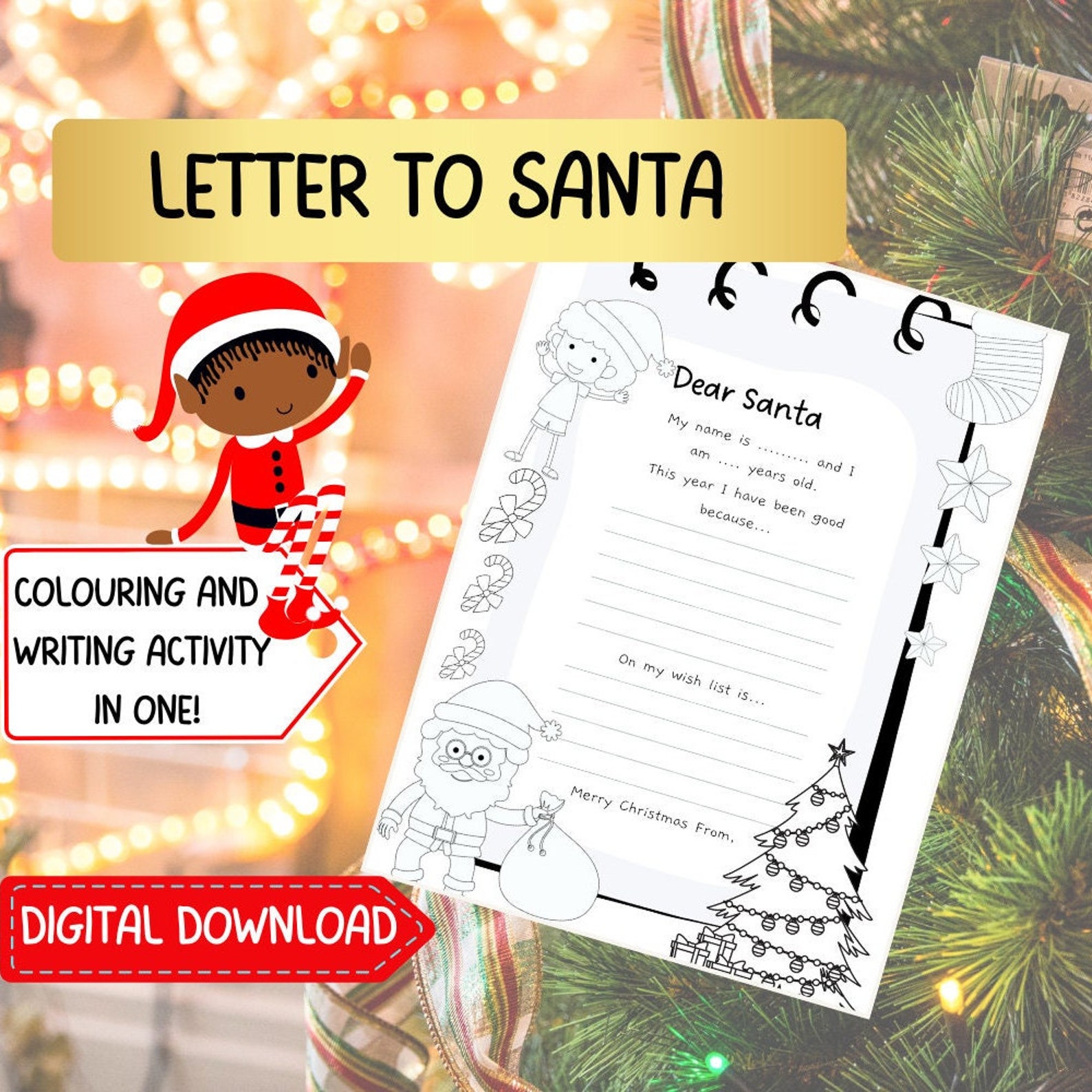 Letter to Santa PRINTABLE Colouring Sheet / Kids Letter to Santa ...