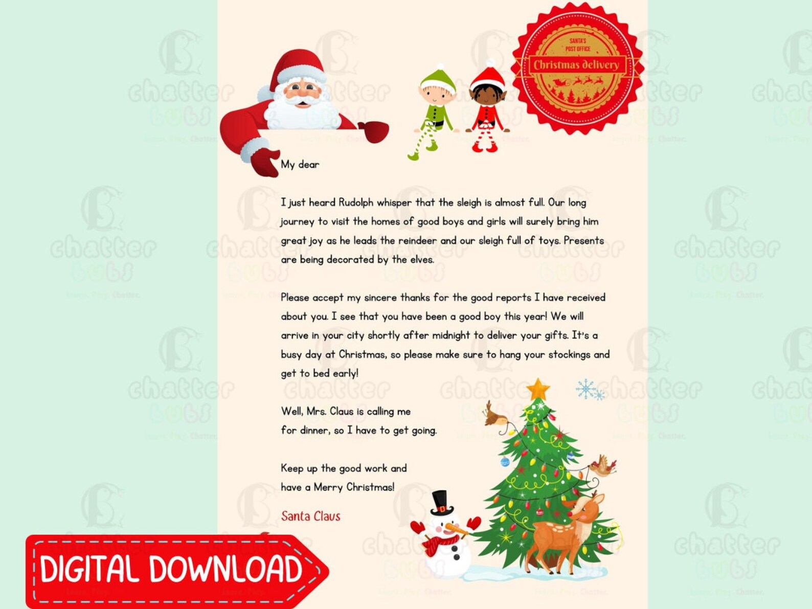 Letter From Santa PRINTABLE/ Kids Letter to Santa / Boy&girl / - Etsy