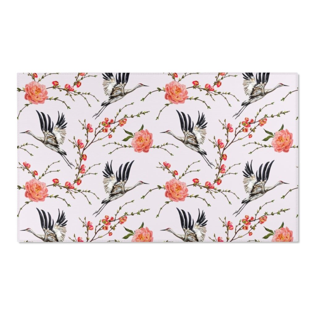 Japanese Red-crowned Crane Area Rug Traditional Vintage Style - Etsy