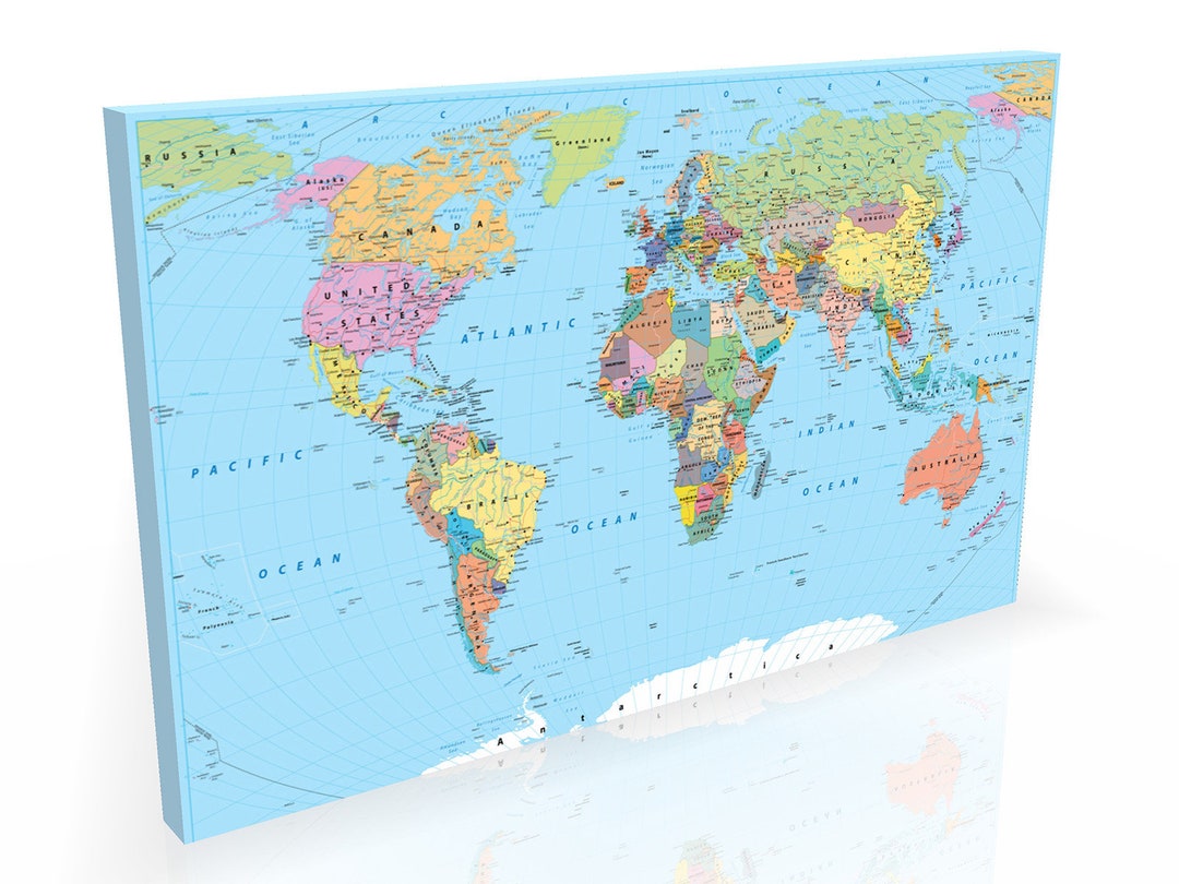 Political World Map - Various Sizes - Framed Box Canvas Ready to Hang ...