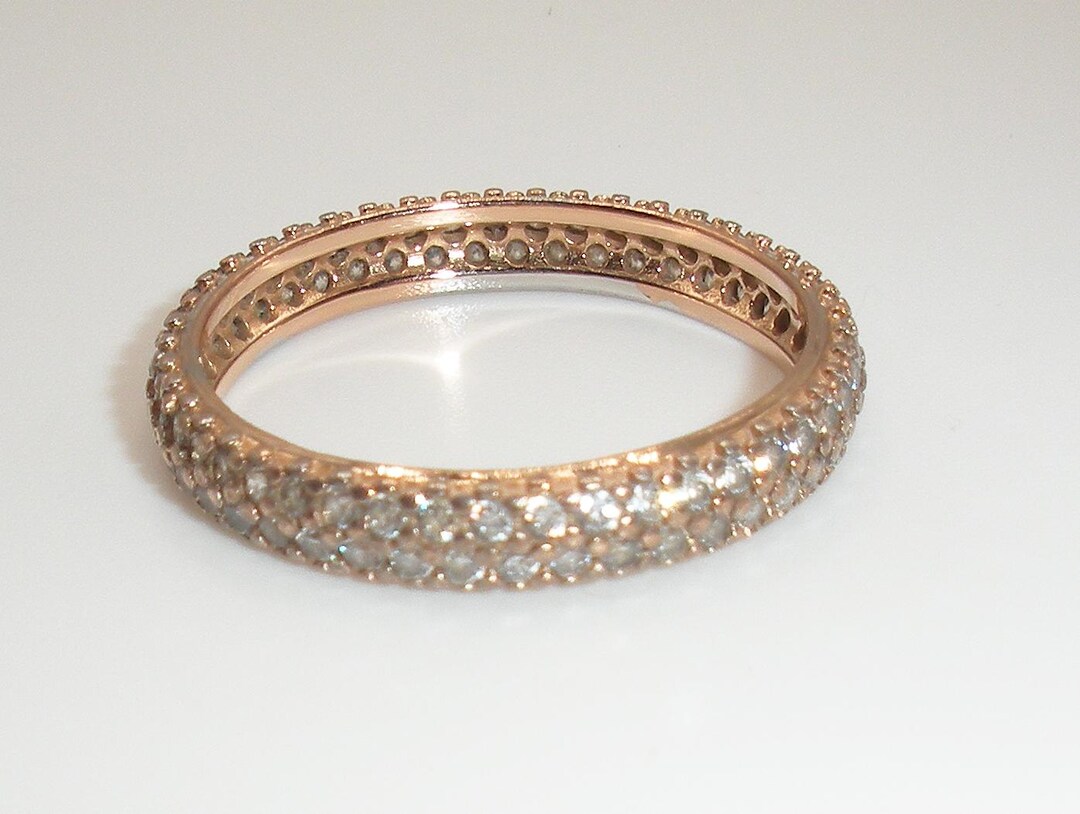 Pandora 14k Rose Gold Timeless Pave' Double Row Ring - Etsy