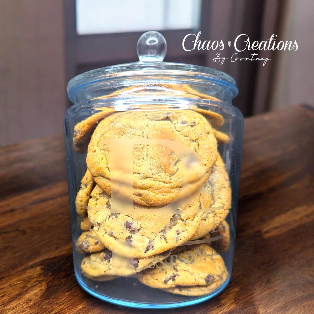Etched Monogram Cookie Jar 75oz, Custom Kitchen Cookie Jar, Wedding ...