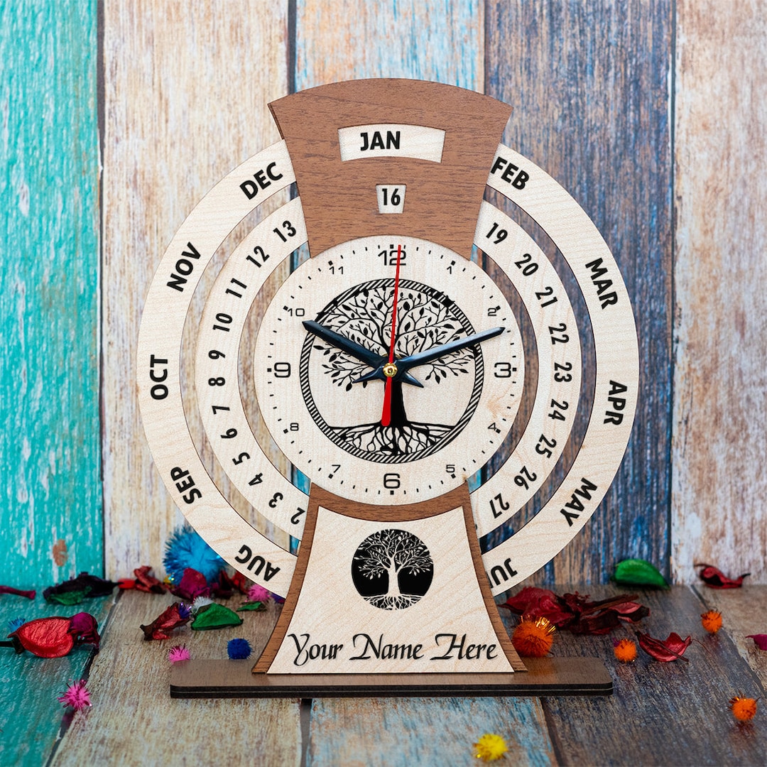 Personalized Wooden Maya Clock With Calendar, Flower of Life ...