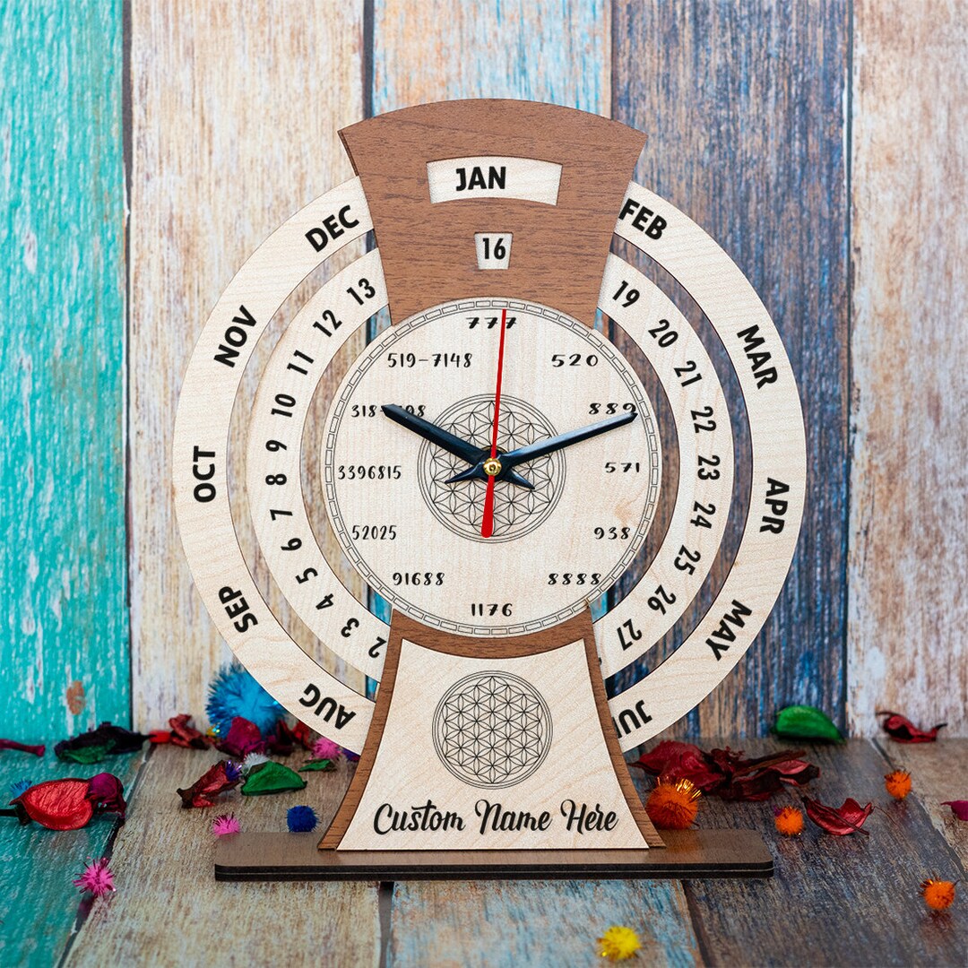 Personalized Wooden Maya Clock With Calendar, Flower of Life ...