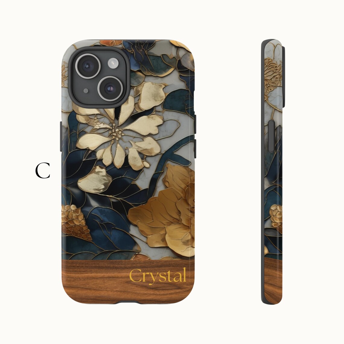 Personalized Phonecase Elegant Blue and Gold Floral Pro Max 14 Plus ...