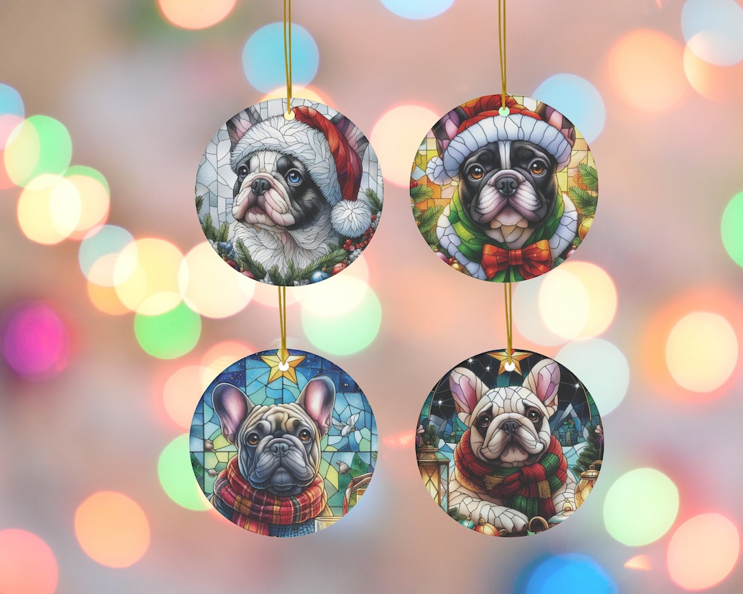 Watercolor French Bulldog Christmas Ornament: Stained Glass Frenchie - Etsy