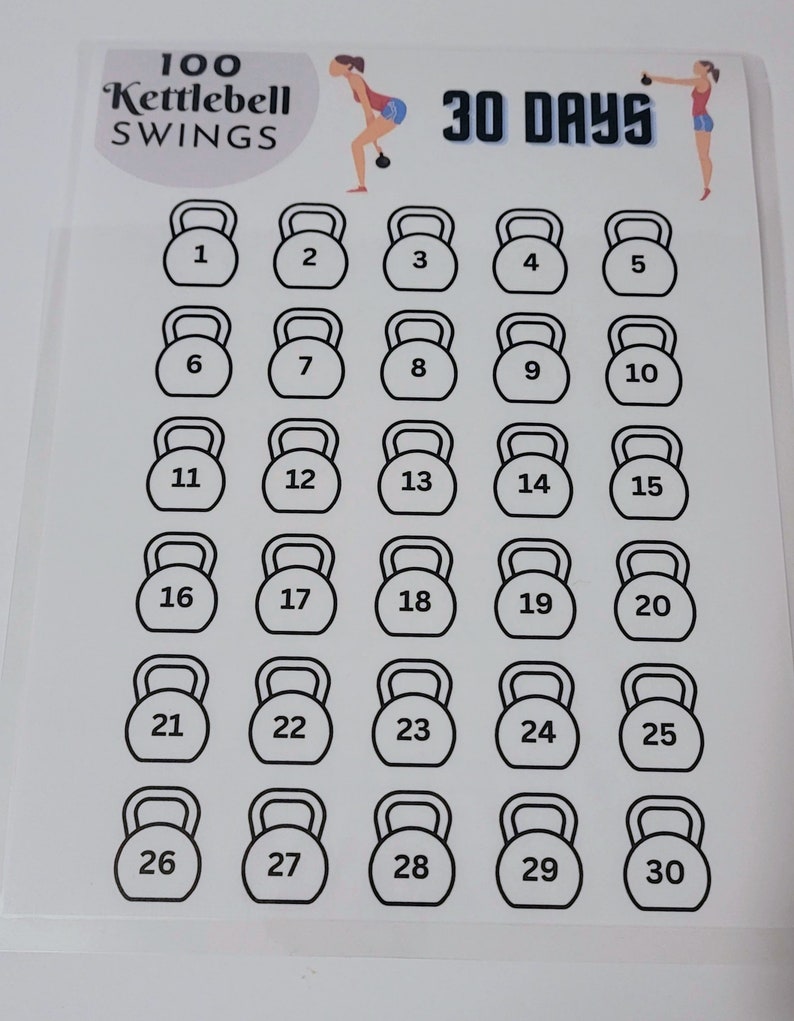 30 Day Kettlebell Challenge, 100 Kettlebell Swing Challenge, Kettlebell Tracker, Challenge ...