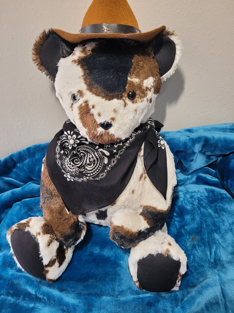 Cowboy Themed Teddy Bear With Black and White Bandana and Hat - Etsy UK