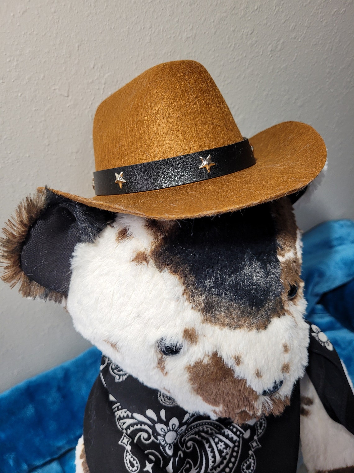 Cowboy Themed Teddy Bear With Black and White Bandana and Hat - Etsy UK