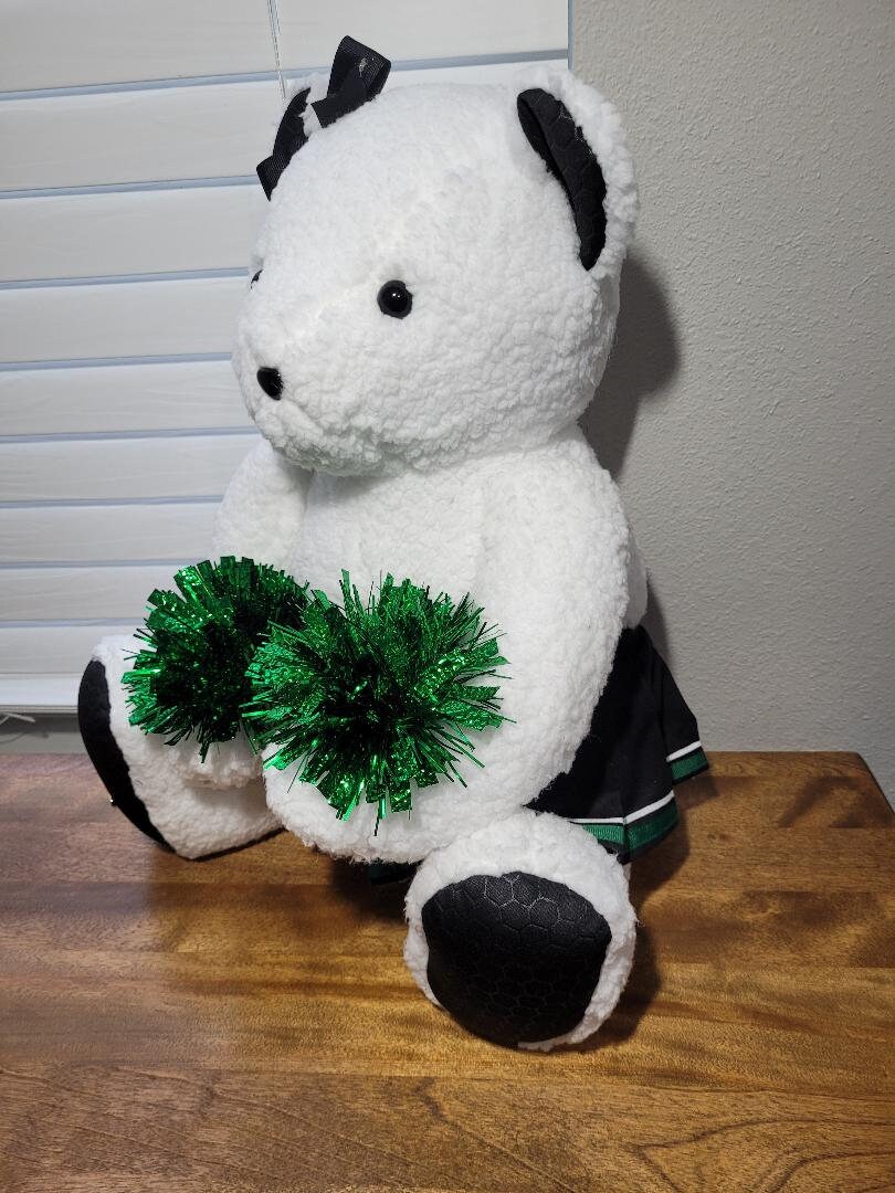 Cheerleader Teddy Bear in Black/green Skirt With Pom-poms - Etsy