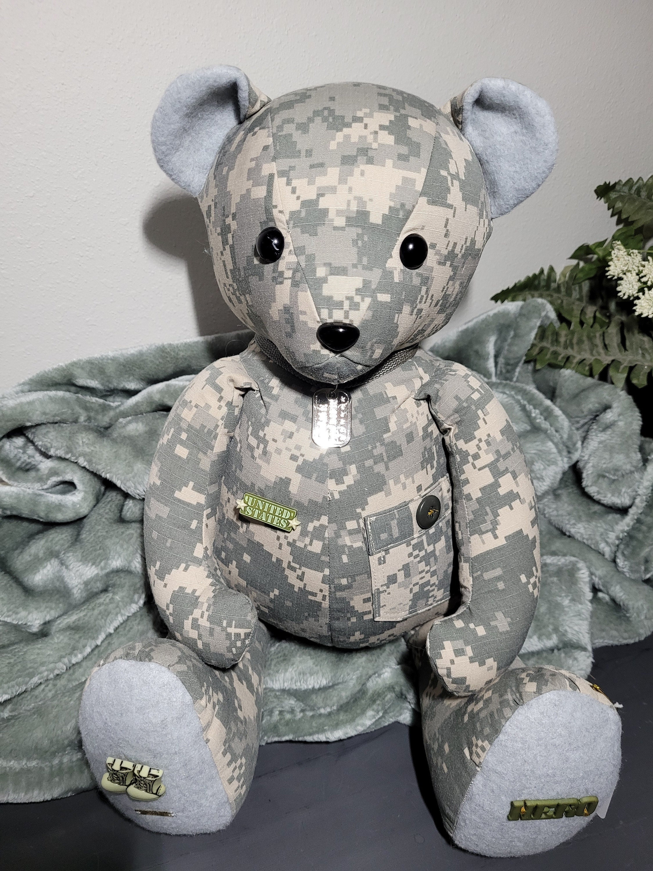 Army Teddy Bear And Flowers