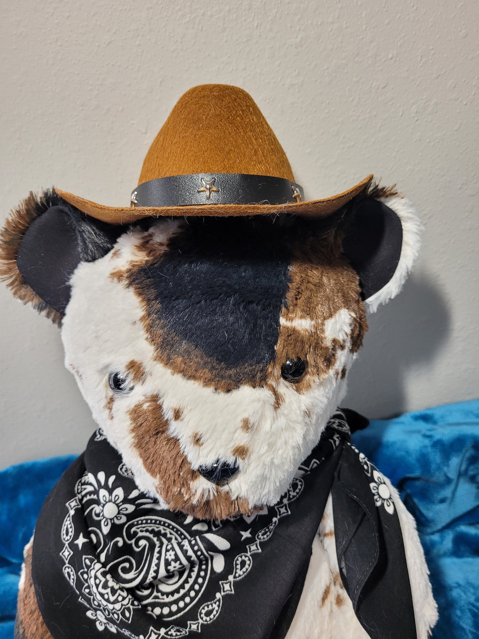 Cowboy Themed Teddy Bear With Black and White Bandana and Hat - Etsy UK