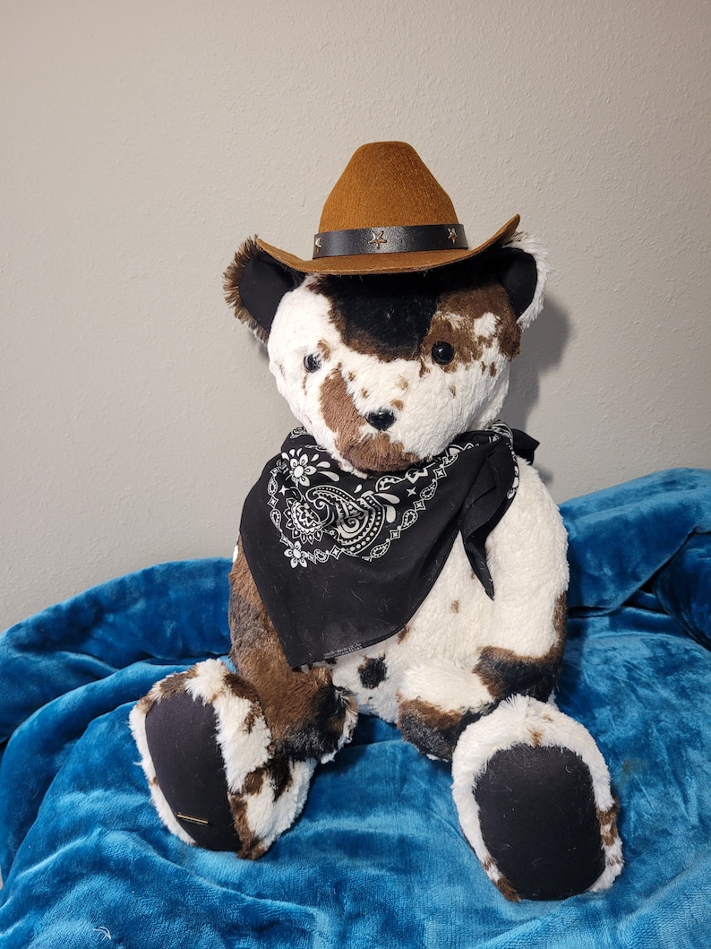 Cowboy Themed Teddy Bear With Black and White Bandana and Hat - Etsy UK
