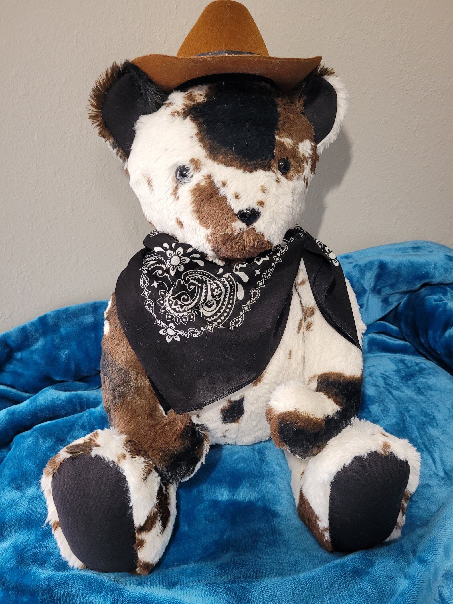 Cowboy Themed Teddy Bear With Black and White Bandana and Hat - Etsy UK