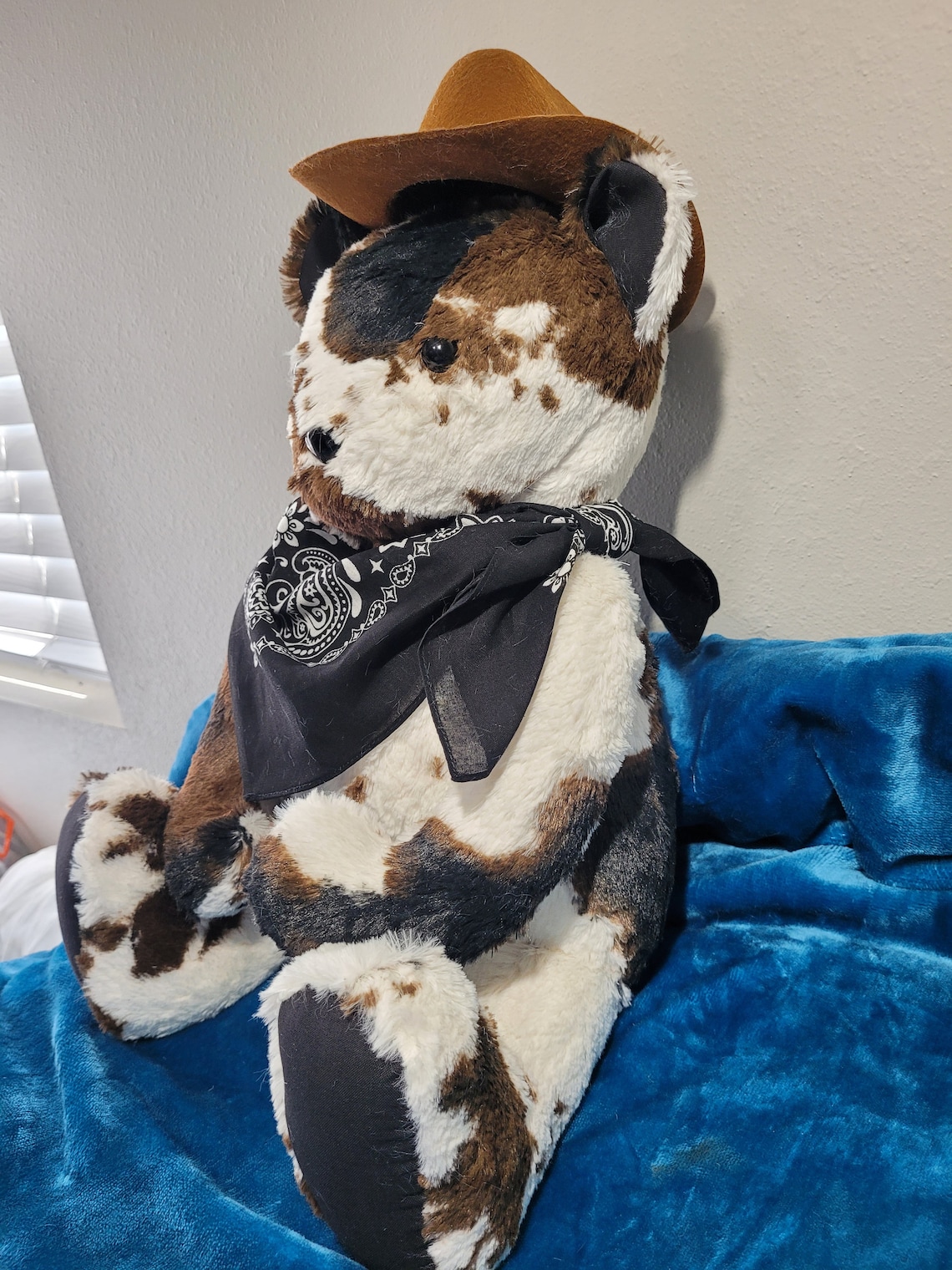 Cowboy Themed Teddy Bear With Black and White Bandana and Hat - Etsy UK