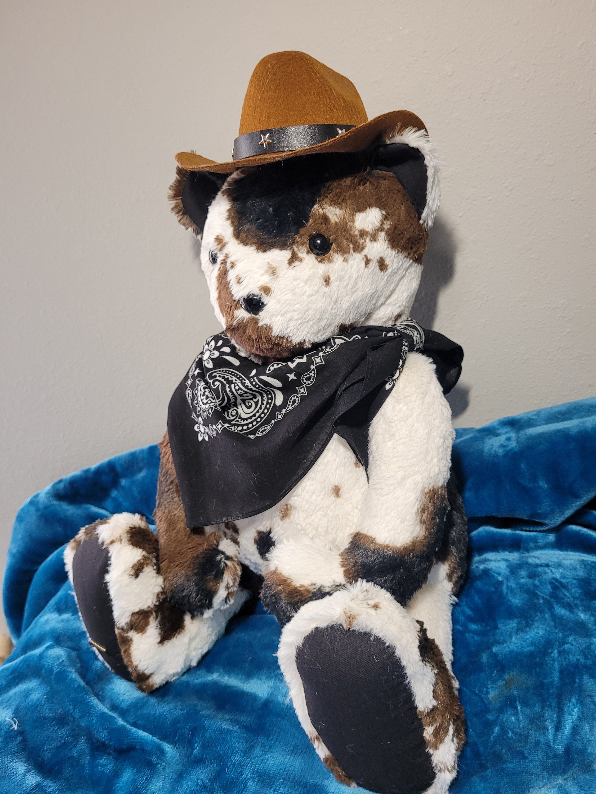 Cowboy Themed Teddy Bear With Black and White Bandana and Hat - Etsy UK