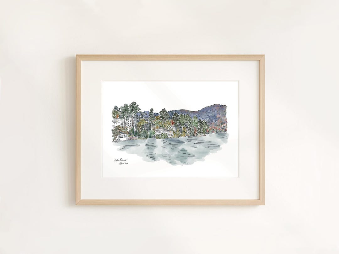 Lake Placid, NY - Watercolour and Pencil Sketch Illustration Art Print ...