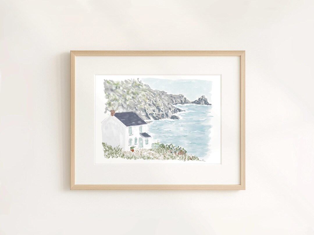 Cornwall Coastline Oil Pastel & Watercolour Illustration - Etsy