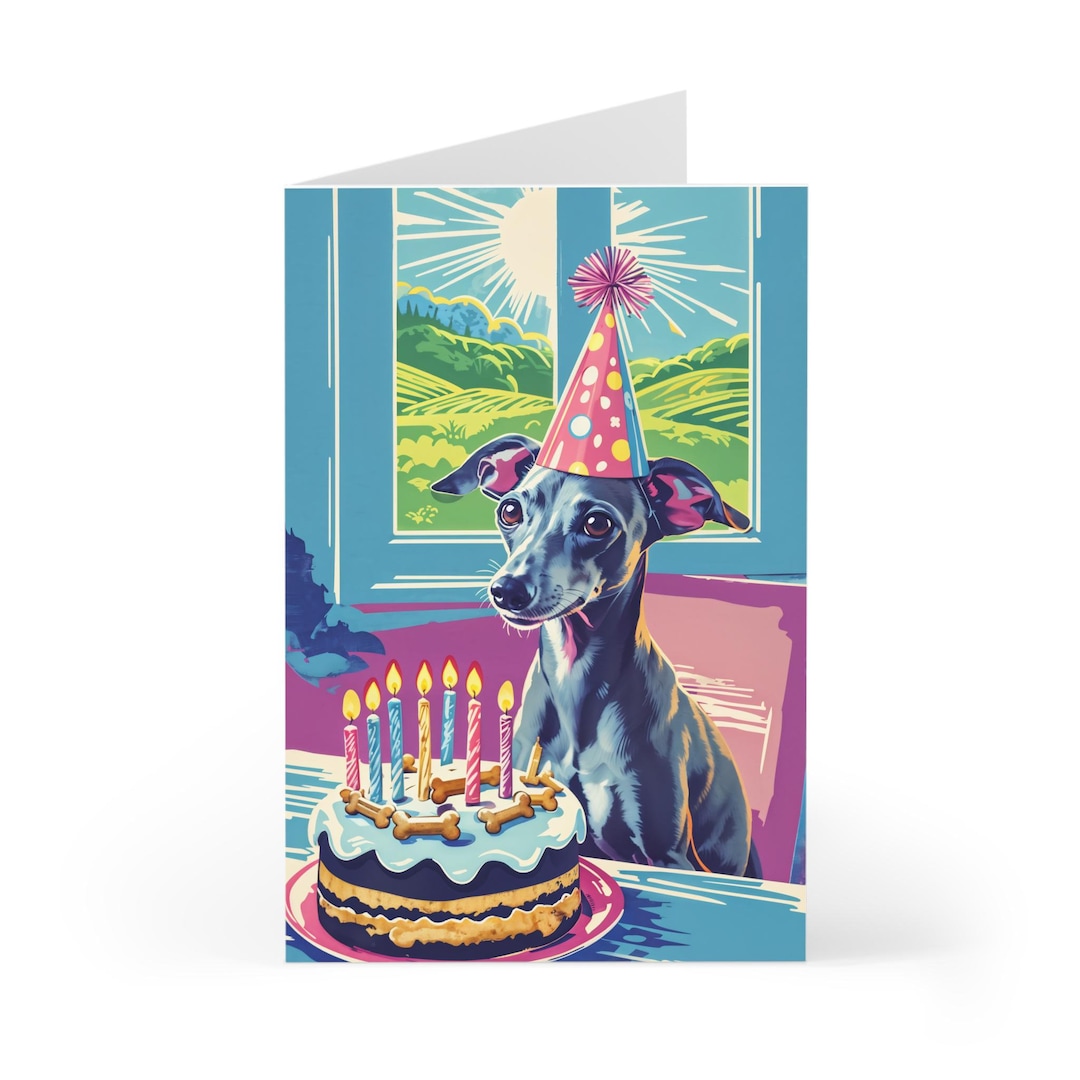 Italian Greyhound Birthday Card A6 Art Work greeting Cards / Whippets ...