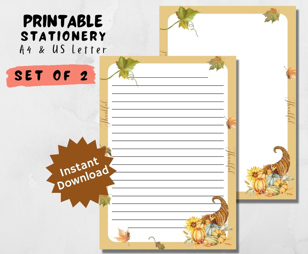 Thanksgiving Stationery Set of 2 Printable Fall Writing - Etsy