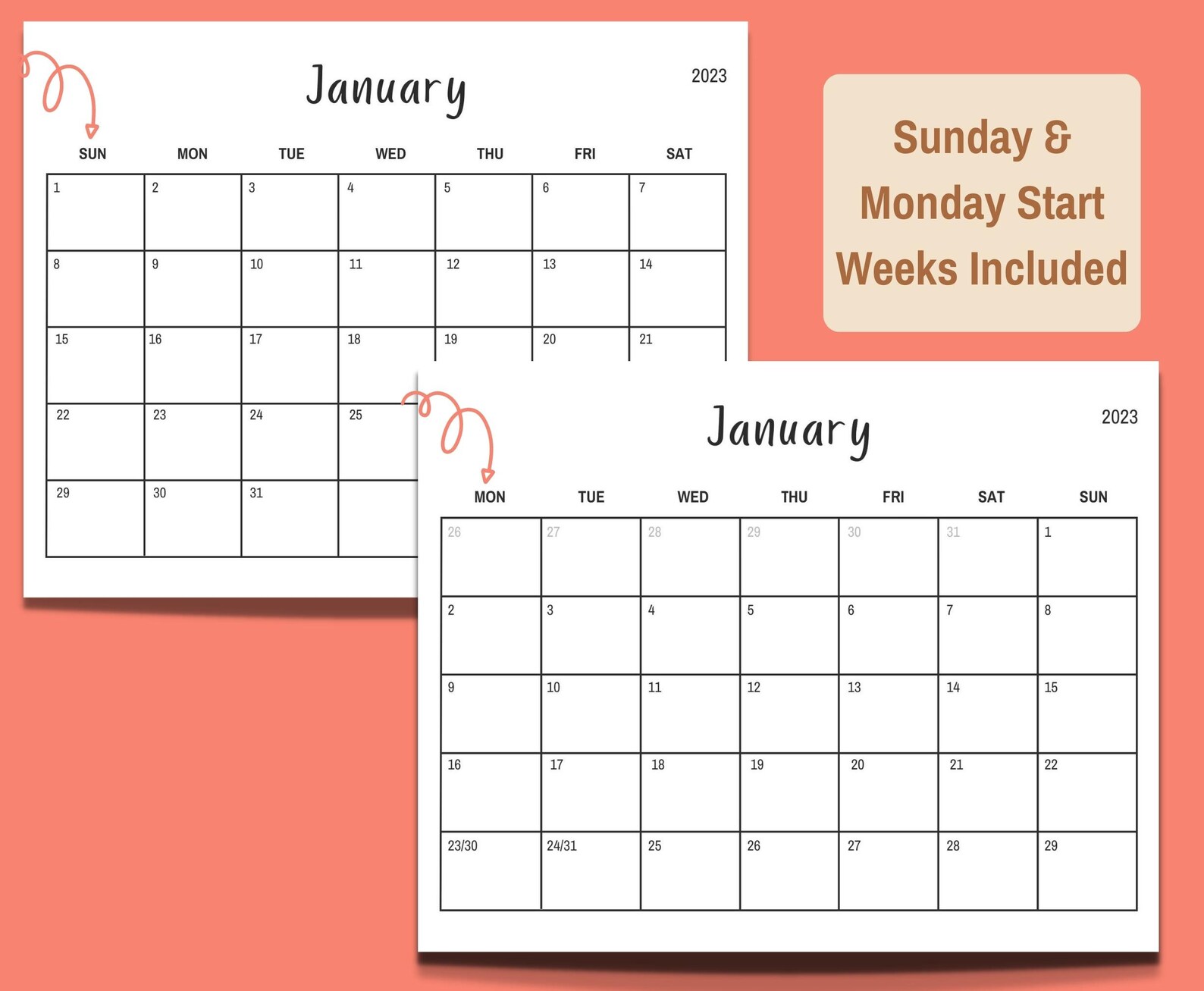 2023 Simple Printable Calendar Desk Calendar PDF Download - Etsy Canada