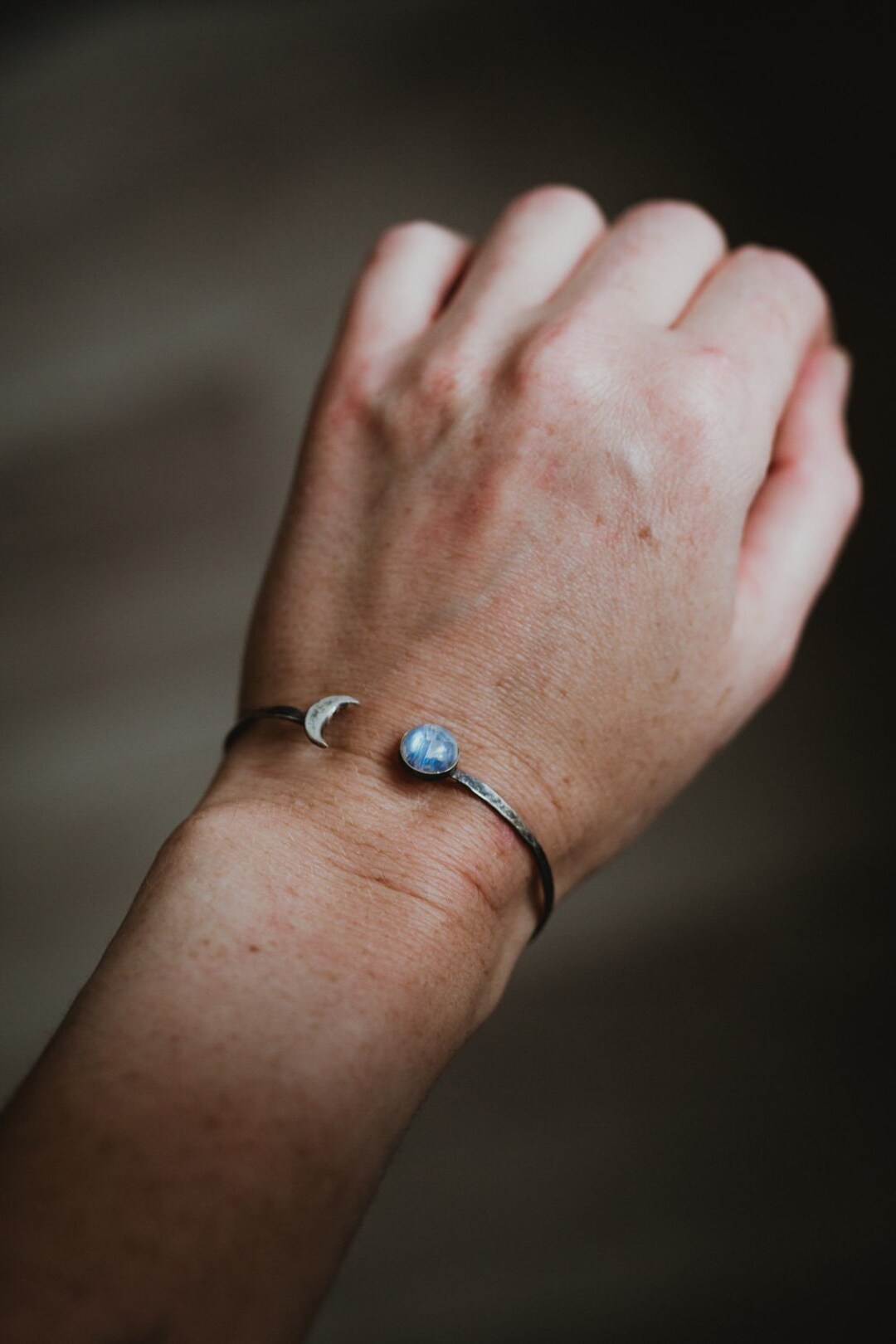 Buy Silver Crescend Moon and Moonstone Bracelet, Handmade 925 Silver ...