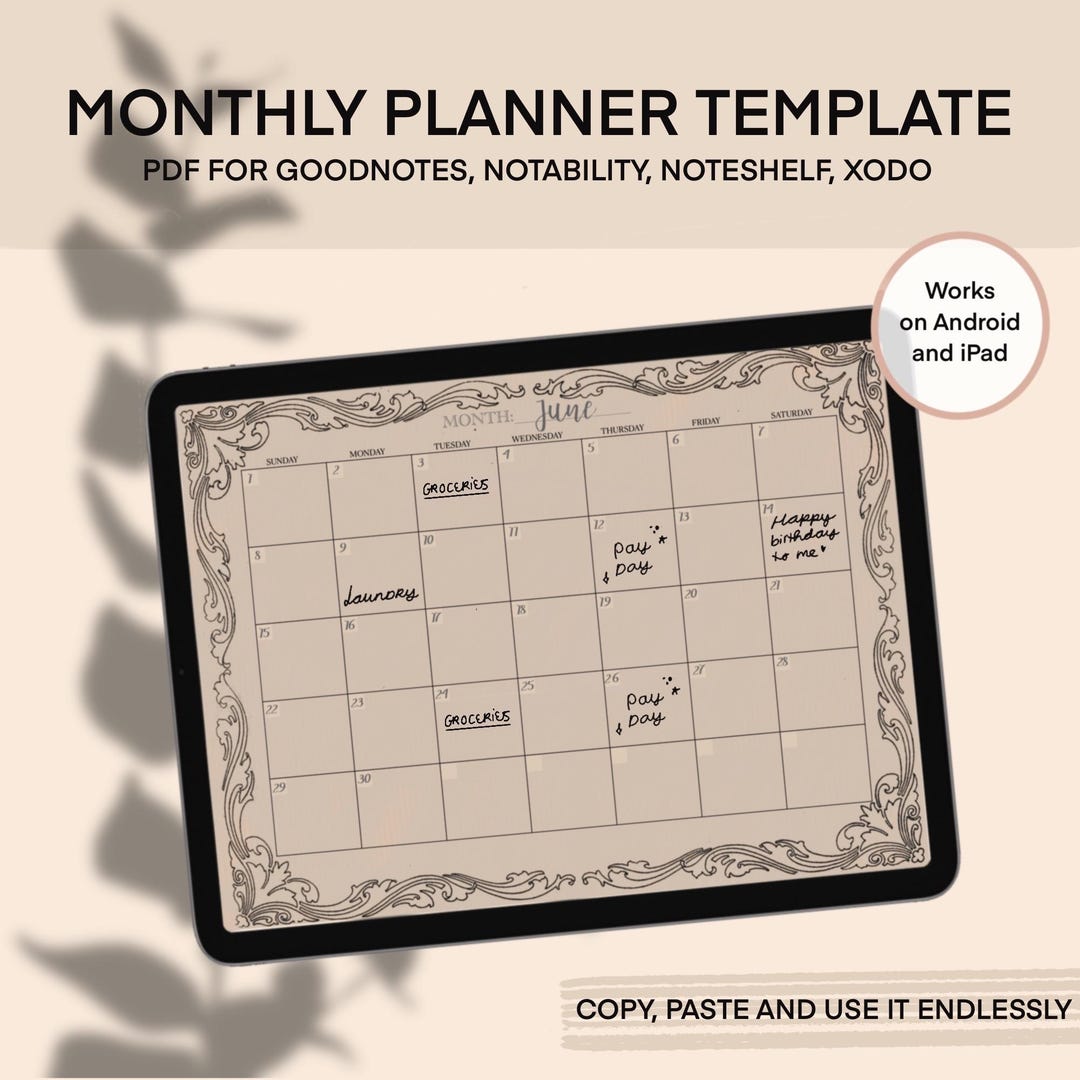 Monthly Planner Goodnotes Template, Undated Monthly Planner, Monthly ...