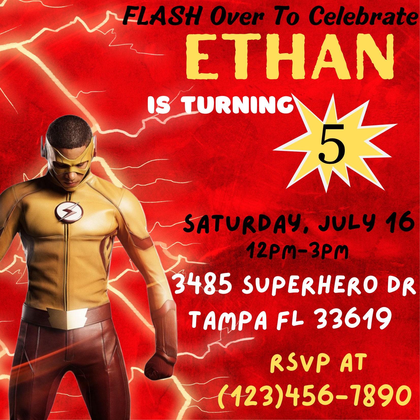 Flash Birthday Invitation Template, Editable Flash Birthday Party ...