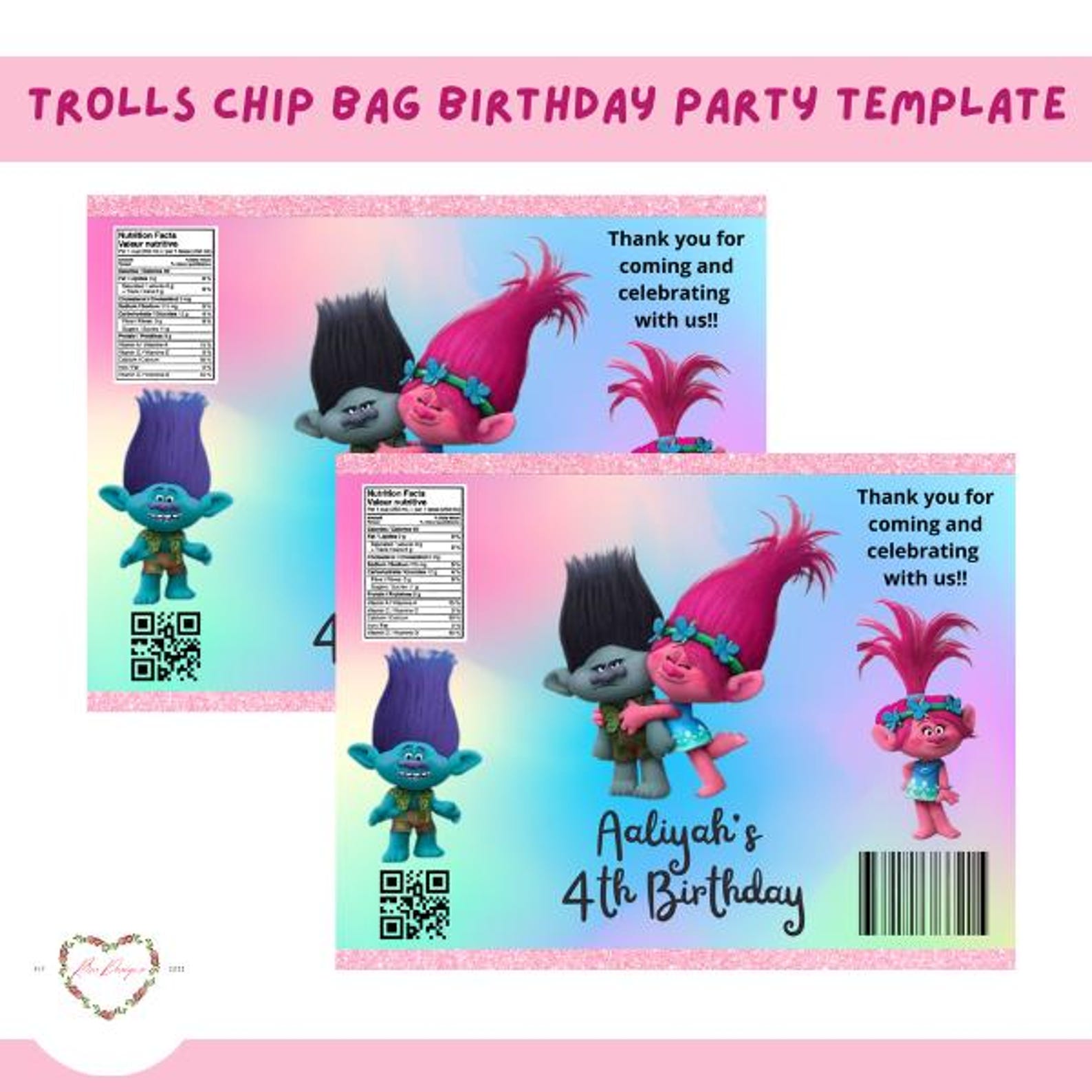 Trolls Chip Bags, Customizable Chip Bags, Trolls Chip Bags, Birthday ...
