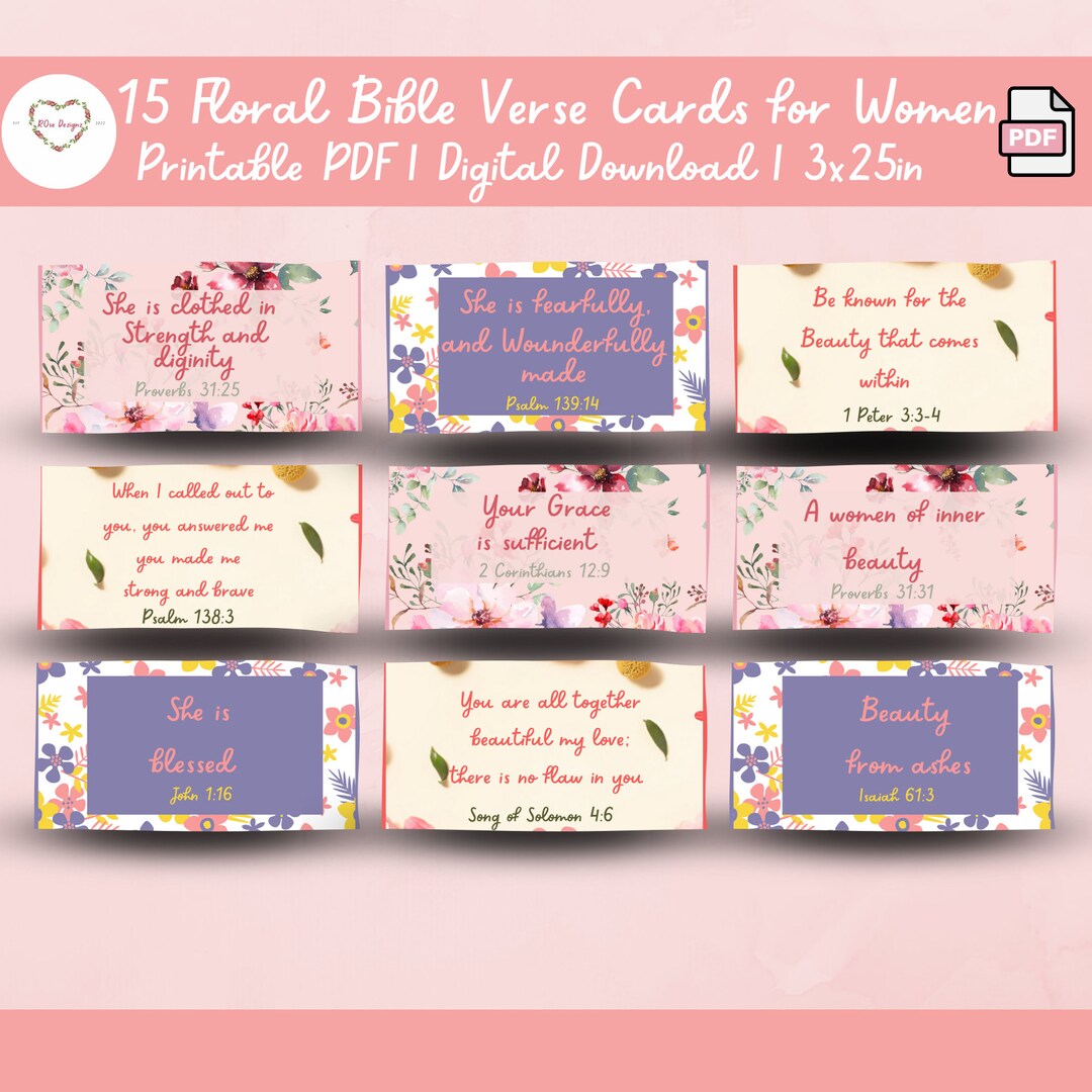 15 Floral Bible Verse Cards for Women, Bible Verse Cards, Verses for ...