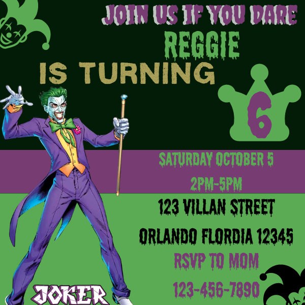 Joker Birthday Invitation Template, Joker Birthday Party, Super Villain ...