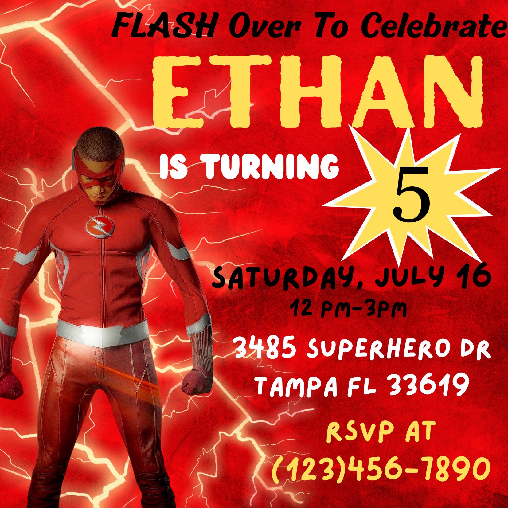 Flash Birthday Invitation Template, Editable Flash Birthday Party ...