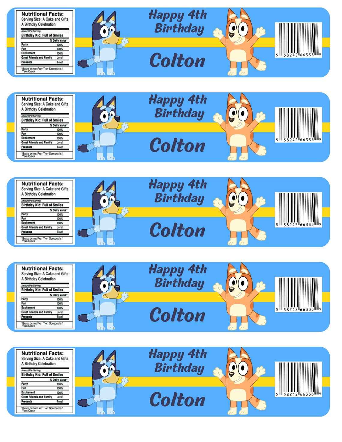 Bluey Birthday Water Bottle Label Template, Bluey, Water Bottle Label ...