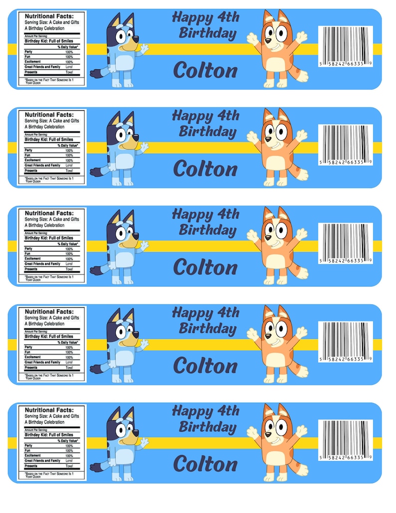 Bluey Birthday Water Bottle Label Template Bluey Water Etsy Canada