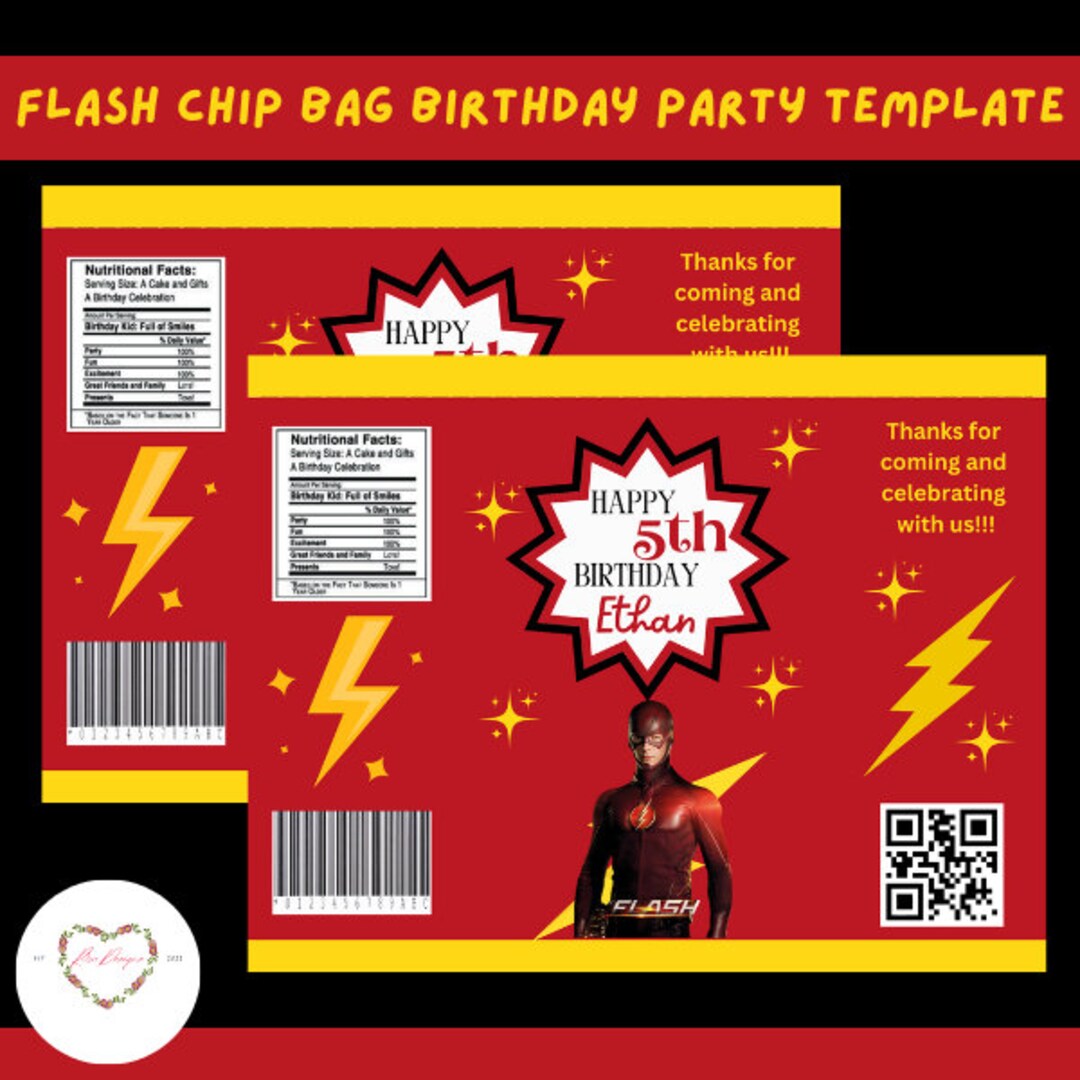 Flash Birthday Party Chip Bag Template, Kids Birthday Party Décor, Kids ...