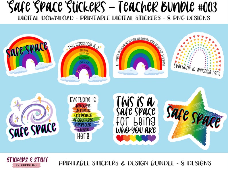 Safe Space Classroom PNG Digital Sticker and Design Bundle for Teachers ...