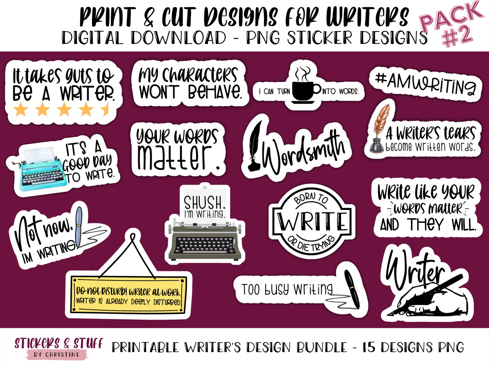 Printable Writing / Writer's Design Bundle Pack 2 PNG | Etsy