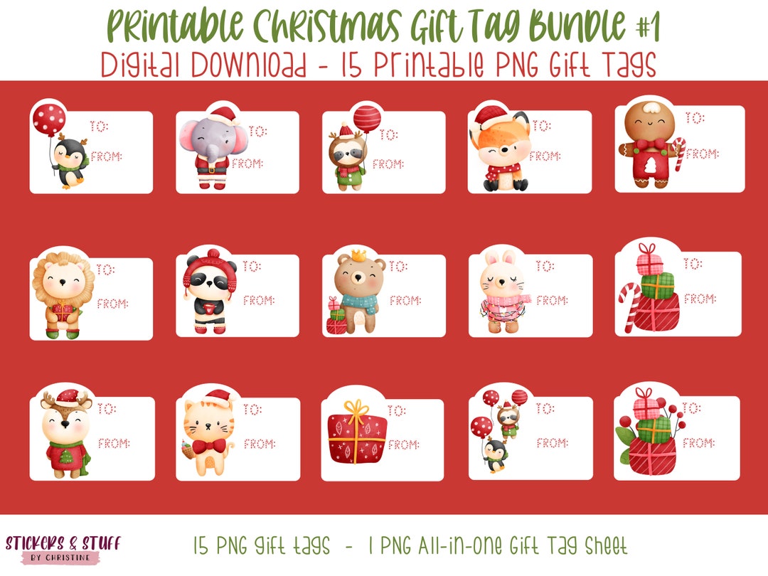 Printable PNG Christmas Gift Tag Bundle #1, Holiday DIY Gift Tags ...