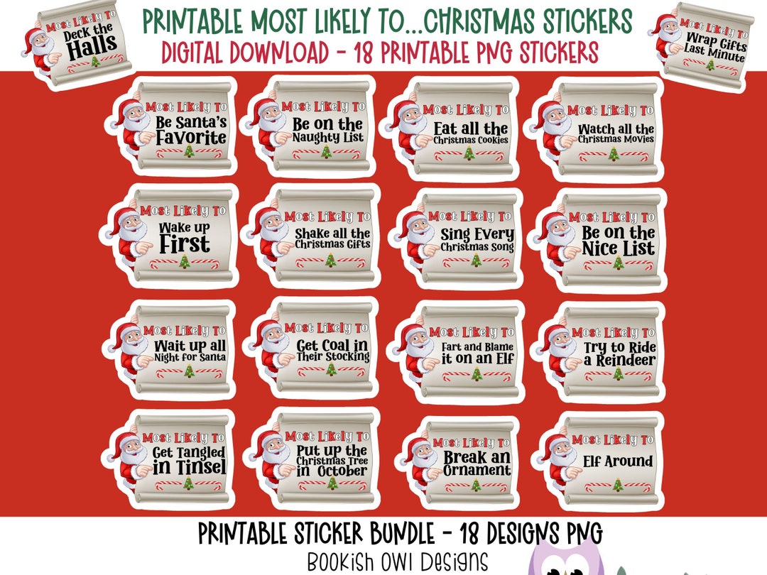 Mostly Likely Funny Christmas PNG Bundle, Christmas PNG Stickers and ...