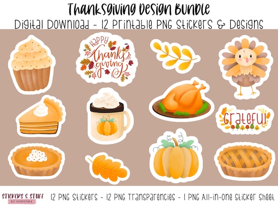 Printable PNG Thanksgiving Design and Sticker Bundle - Etsy