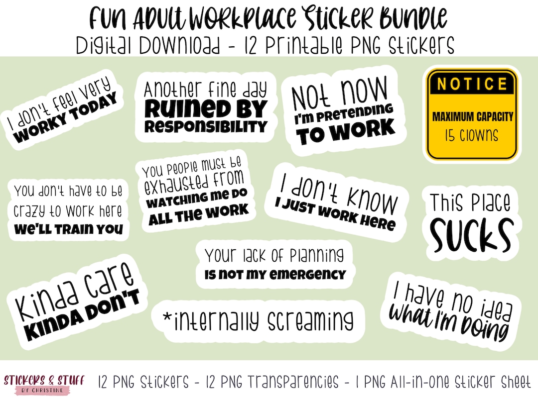 Printable PNG Fun Adult Workplace Sticker Bundle, Printable Office ...
