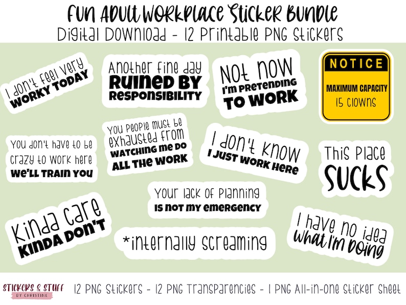 Funny Adult Workplace Sticker Bundle: Sarcastic Office Humor (printable ...
