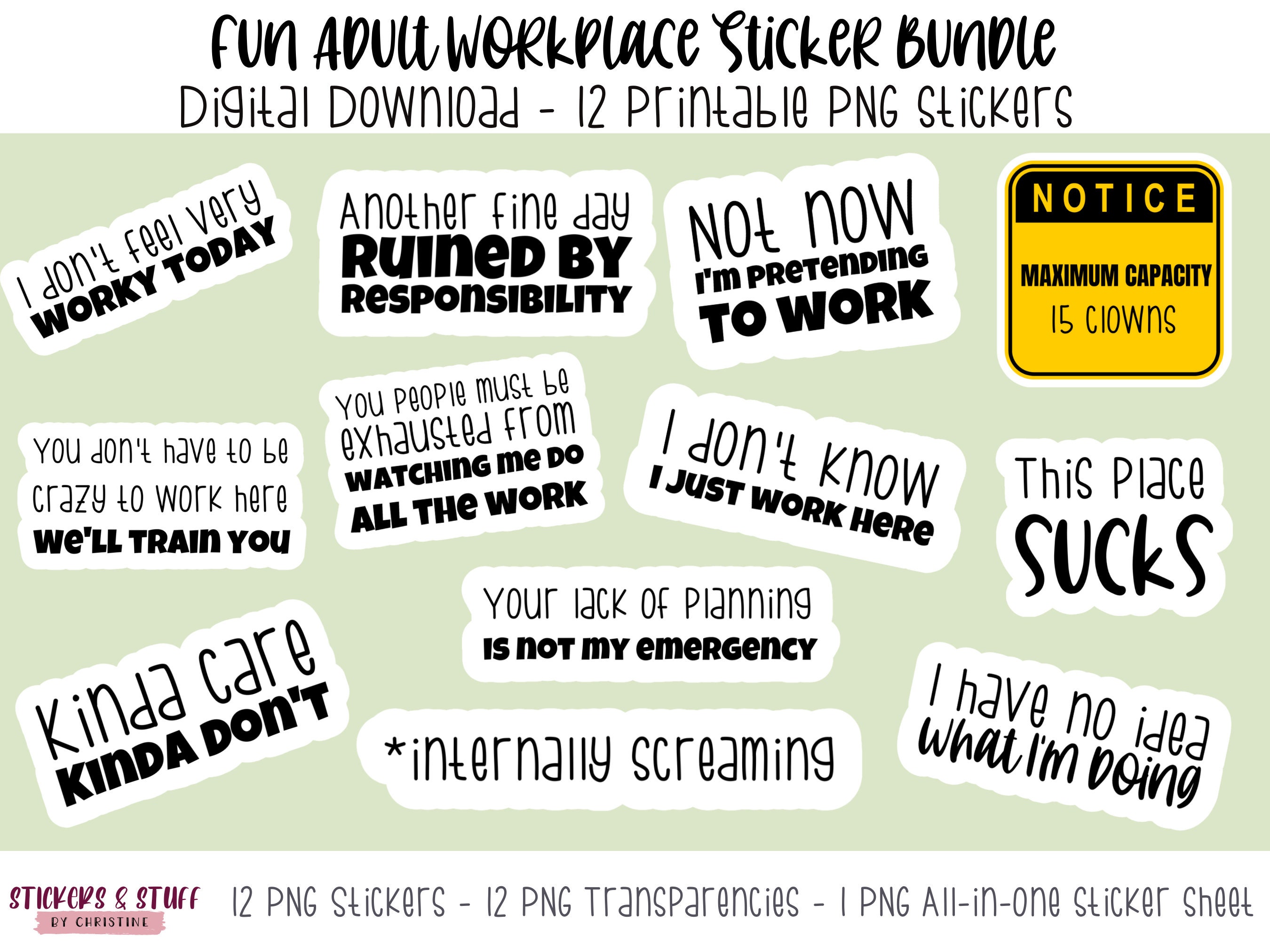 Printable PNG Fun Adult Workplace Sticker Bundle Printable - Etsy Canada