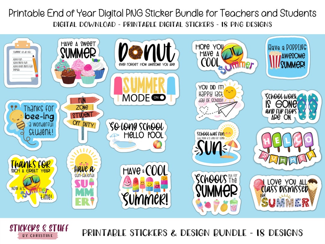 Printable End of Year Digital PNG Sticker Bundle Designs for Teachers ...