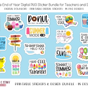Printable End of Year Digital PNG Sticker Bundle Designs for Teachers ...